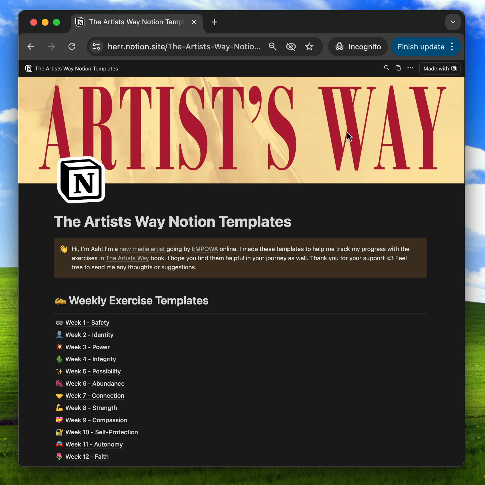 the Artists Way exercises - Notion templates | Metalabel